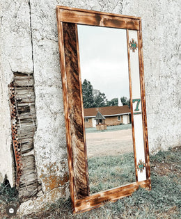 Custom Cowhide Mirror – Brass Bunkhouse